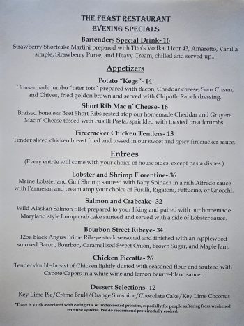 Feast Dinner Specials 8-17-25 - The Feast Restaurant on Anna Maria Island